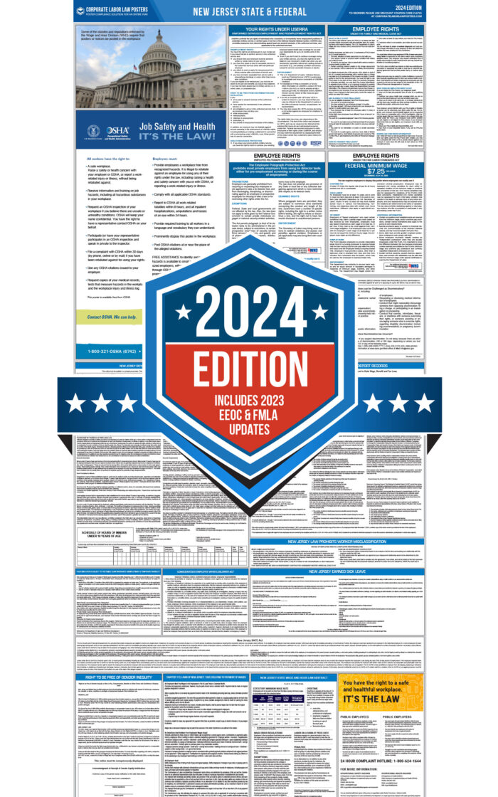 2024 New Jersey and Federal All in One Labor Law Posters. Laminated